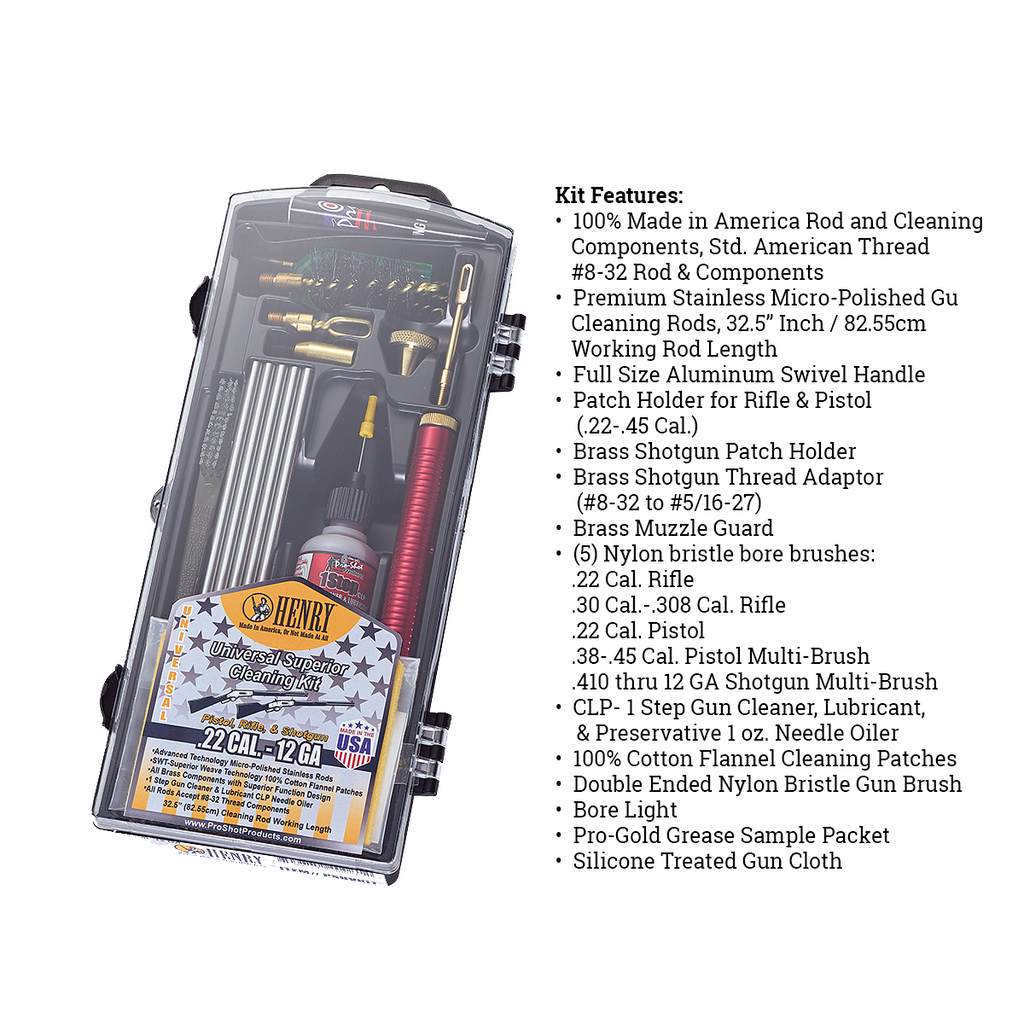 Henry Cleaning Kits (.17-.45 cal Rifle and .410 bore-12ga Shotgun ...