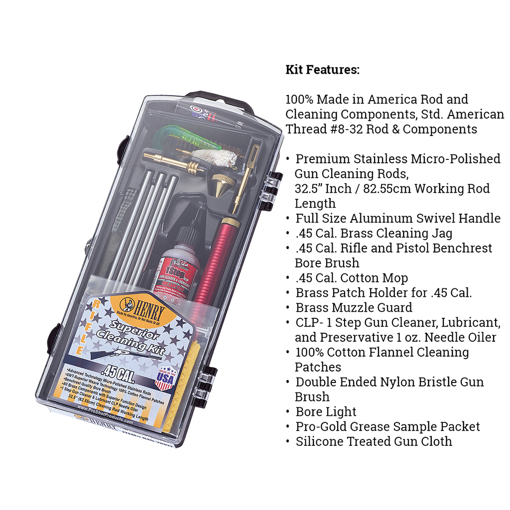 Henry Cleaning Kits (.17-.45 cal Rifle and .410 bore-12ga Shotgun ...