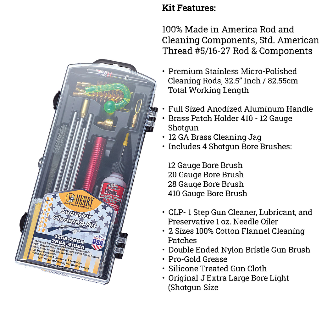 Henry Cleaning Kits (.17-.45 cal Rifle and .410 bore-12ga Shotgun ...